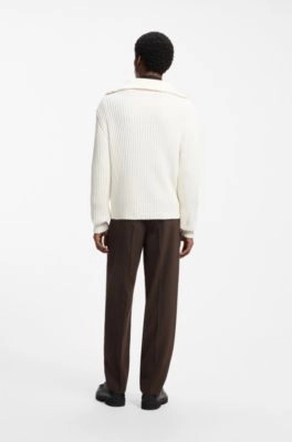 Hugo Relaxed-fit Sweater In Ribbed Cotton With Zipper Neck