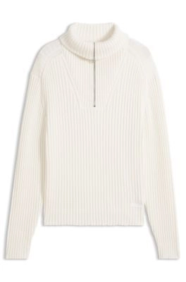Hugo Relaxed-fit Sweater In Ribbed Cotton With Zipper Neck