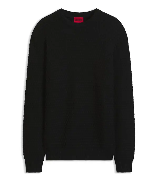Hugo Textured Cotton Sweater With Tonal Logo