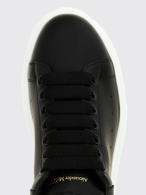 Alexander McQueen Oversize Calf Leather Sneakers With Contrasting Heel And Laminated Logo - Black