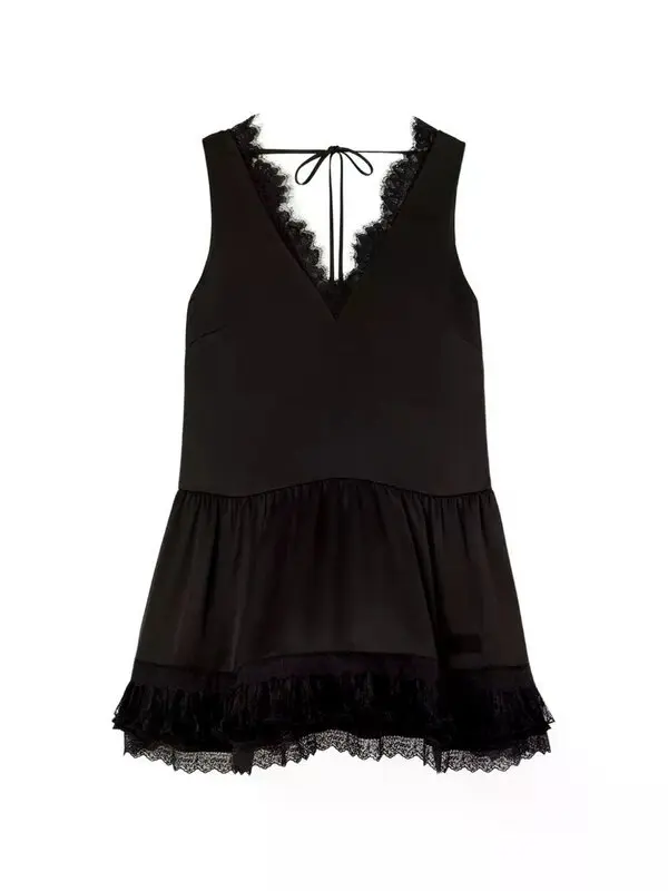 GANNI Lace Satin Dress - Black