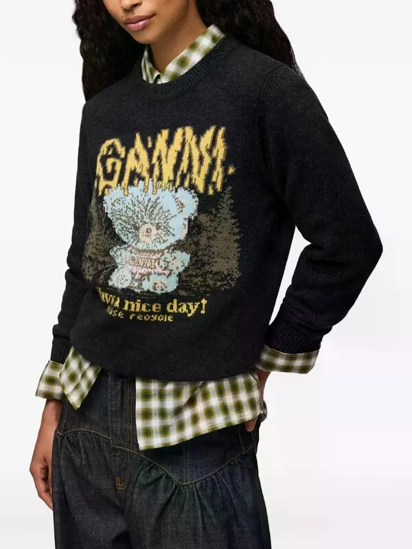 GANNI Jumper With Forest Teddy
