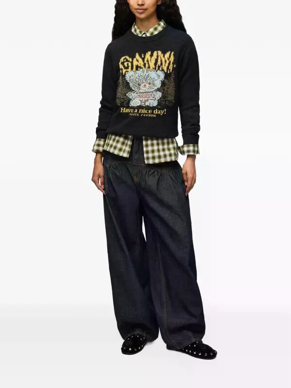 GANNI Forest Teddy Intarsia Knit Jumper - Black