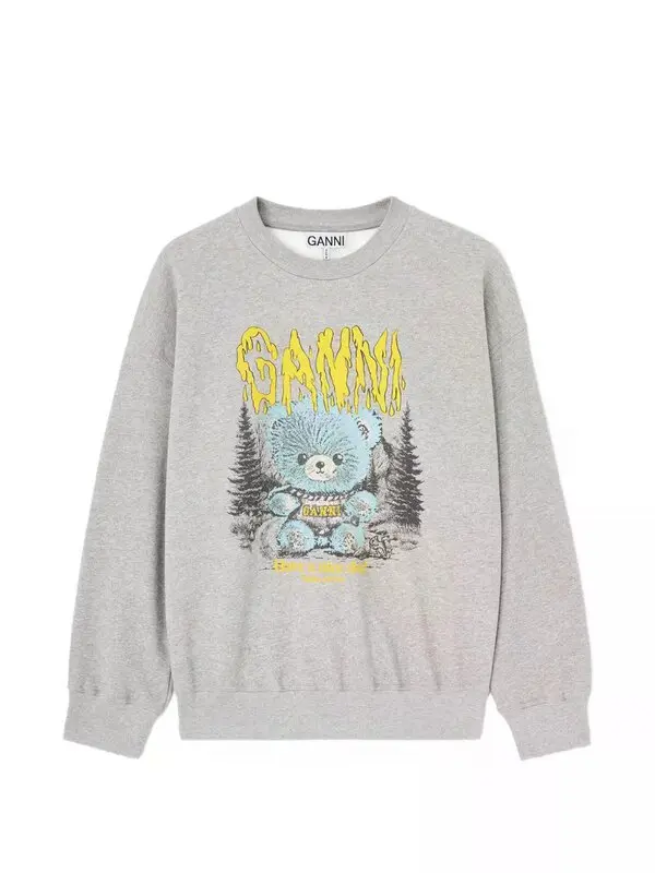 GANNI Crewneck Sweatshirt With Forest Teddy - Grey