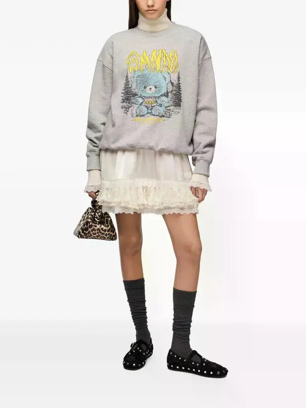 GANNI Crewneck Sweatshirt With Forest Teddy - Grey