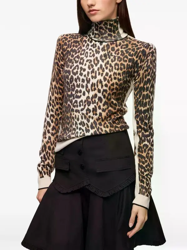 GANNI Leopard-print Turtleneck Top