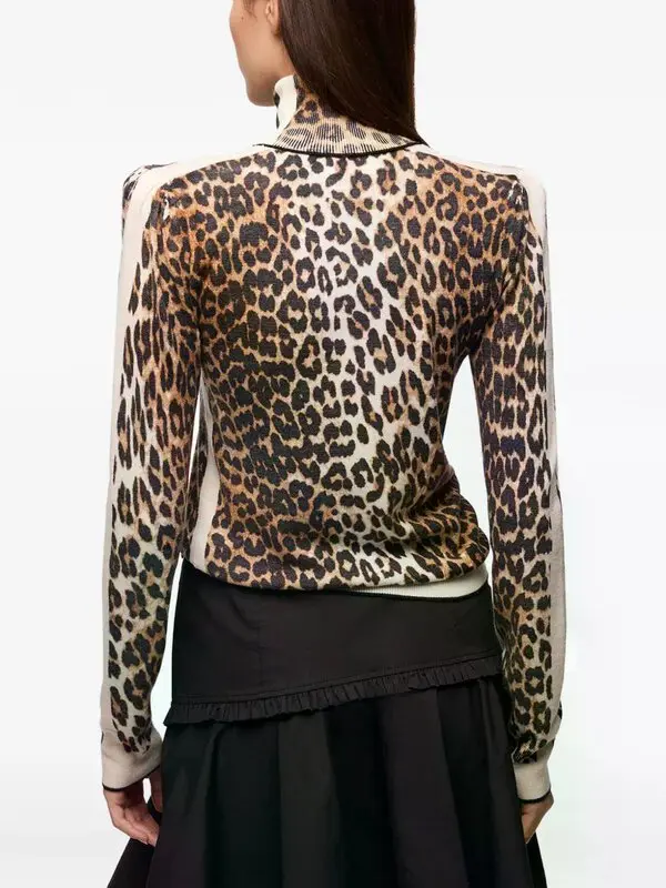 GANNI Leopard-print Turtleneck Top