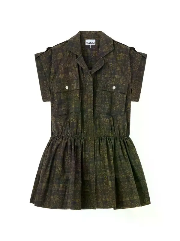 GANNI Printed Cotton Dress - Brown