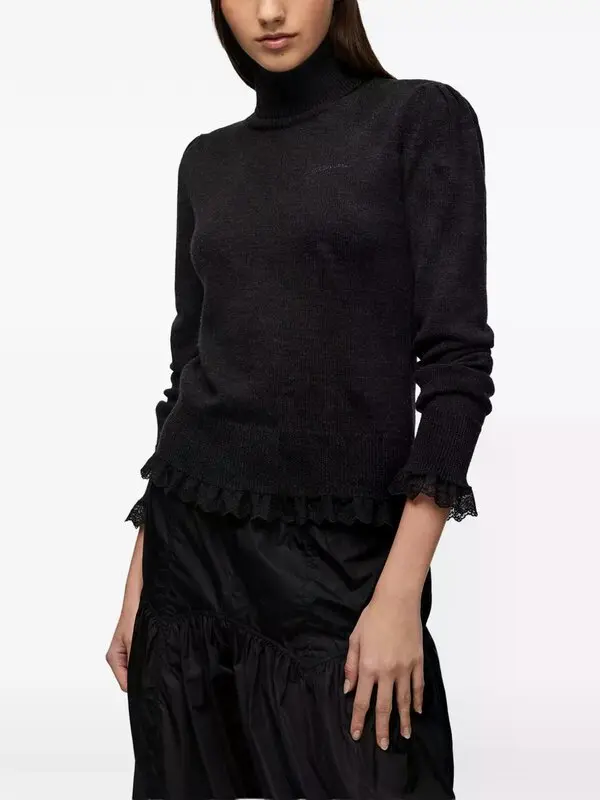 GANNI Merino Wool Lace-trim Turtleneck Sweater