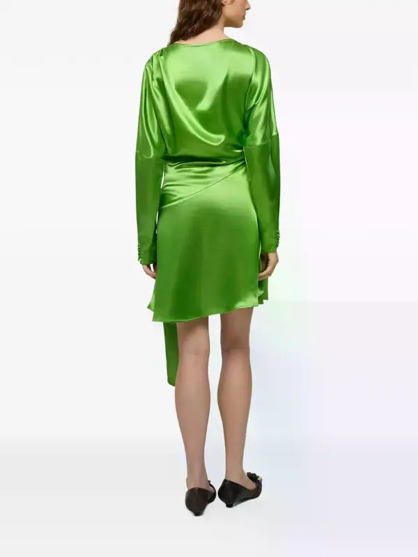 GANNI Draped Satin Dress - Green