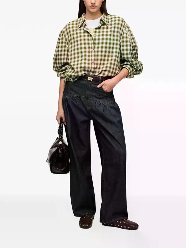 GANNI Light Check Flannel Shirt - Green