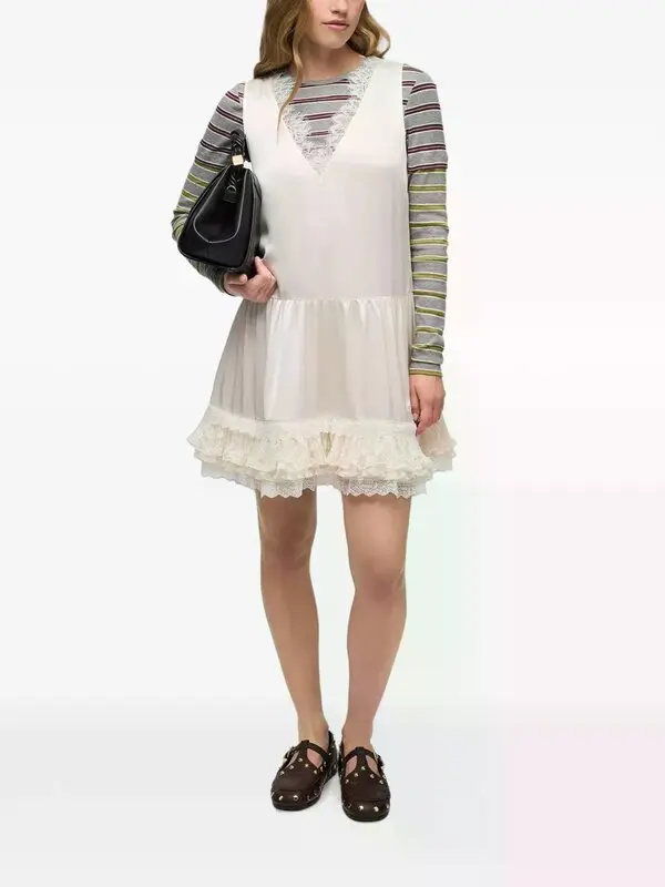 GANNI Lace-trim Ruffled Mini Dress