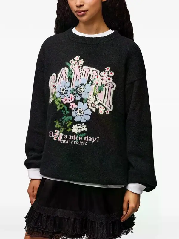 GANNI Floral-intarsia Oversized Sweater