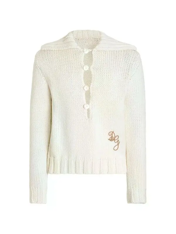 Dolce & Gabbana Smooth-knit Pullover With Logo - Neutrals