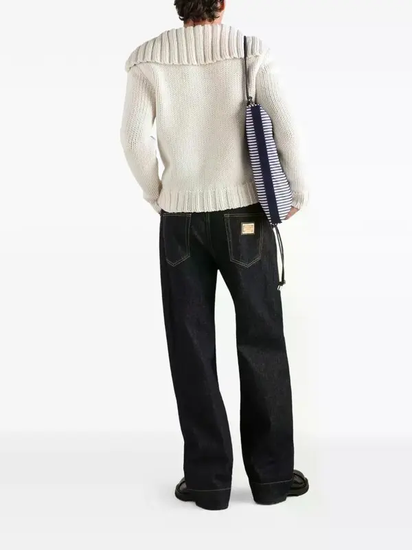 Dolce & Gabbana Smooth-knit Pullover With Logo - Neutrals