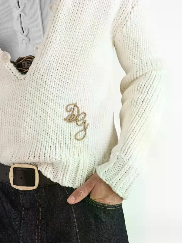 Dolce & Gabbana Smooth-knit Pullover With Logo - Neutrals