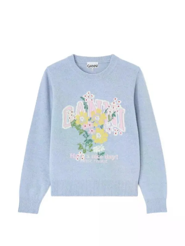 GANNI Floral Intarsia Jumper - Blue