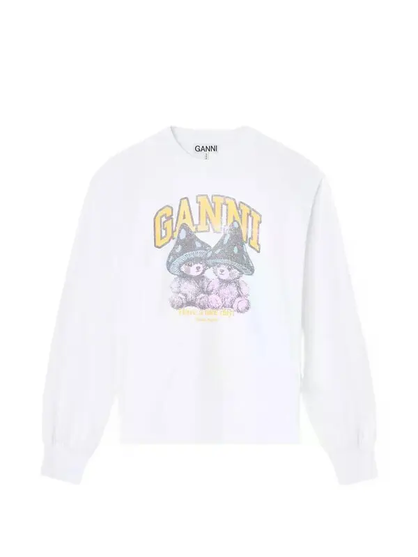 GANNI Long-sleeve T-shirt With Mushroom Teddy - White