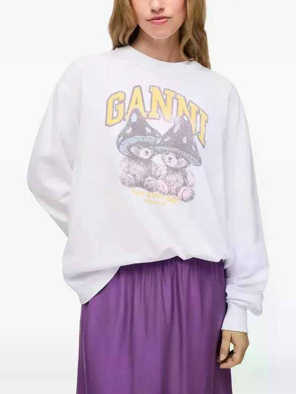 GANNI Long-sleeve T-shirt With Mushroom Teddy