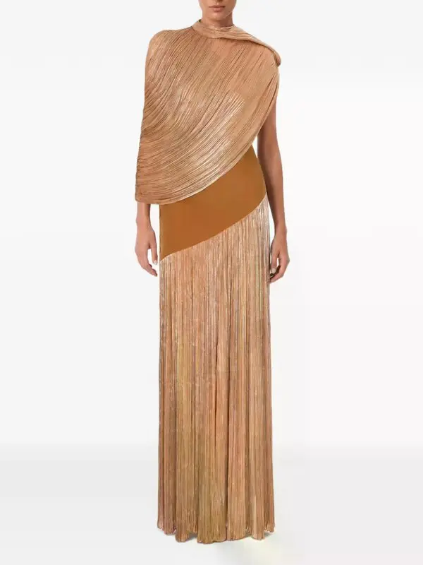 V:PM ATELIER Pleated Cape-effect Maxi Dress - Brown