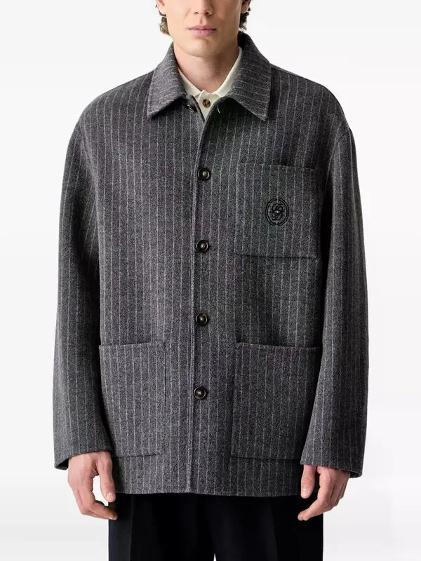 Drole De Monsieur Pinstripe-pattern Logo-embroidered Shirt Jacket