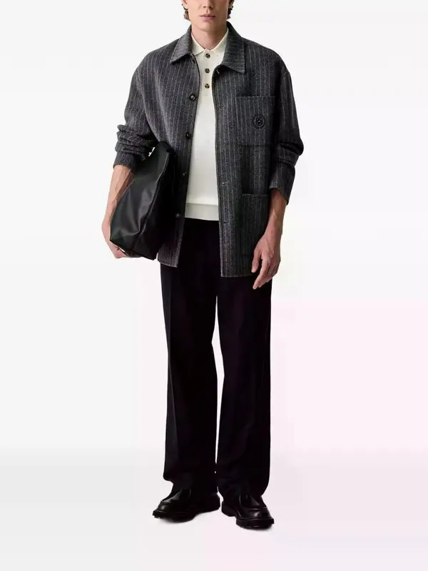 Drole De Monsieur Pinstripe-pattern Logo-embroidered Shirt Jacket