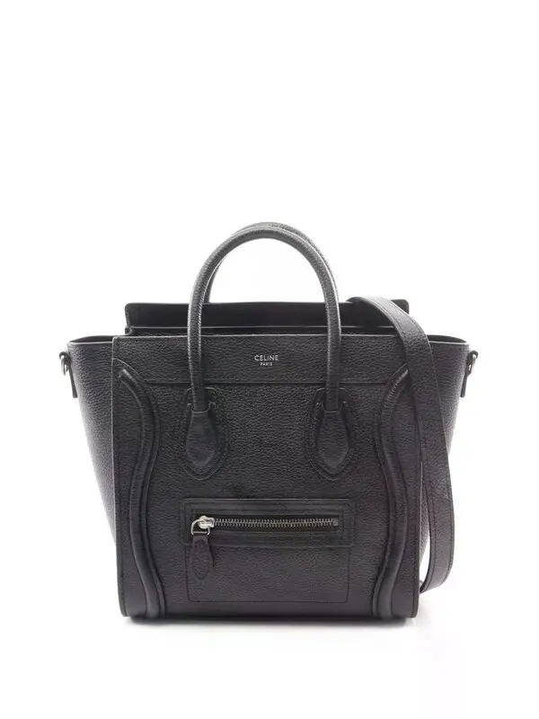 Celine 2000-2026 Nano Drummed Calfskin Luggage Tote Bag - Black