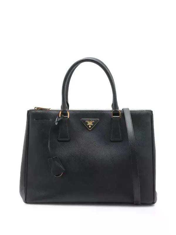 Prada 2010-2026 Medium Saffiano Lux Galleria Double Zip Tote Satchel - Black