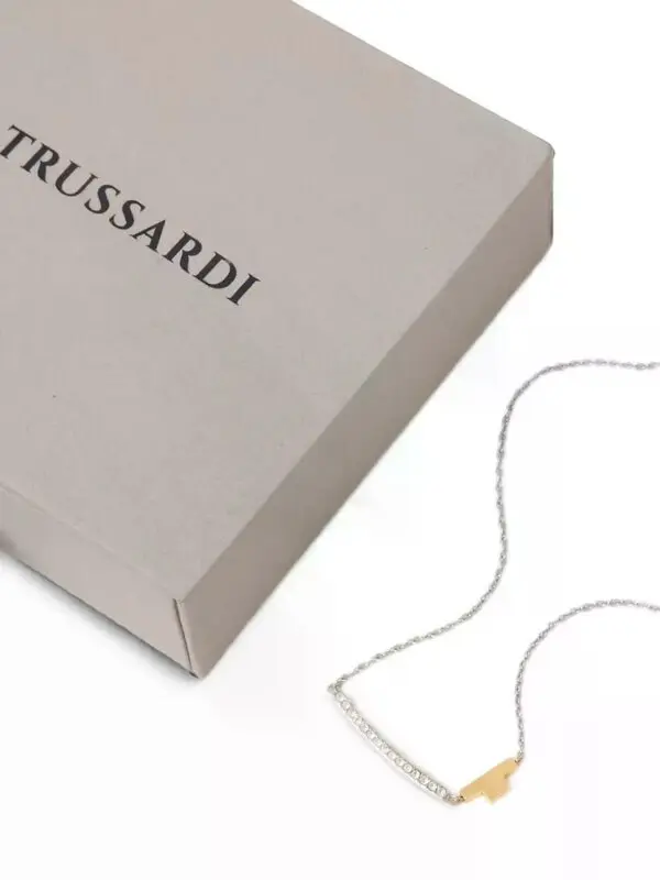 TRUSSARDI Crystal-embellished Logo-plaque Necklace - Silver