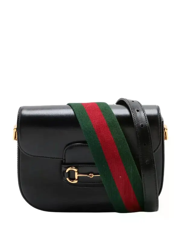 Gucci 2016-2026 Small Calfskin Web Horsebit 1955 Crossbody Bag - Black