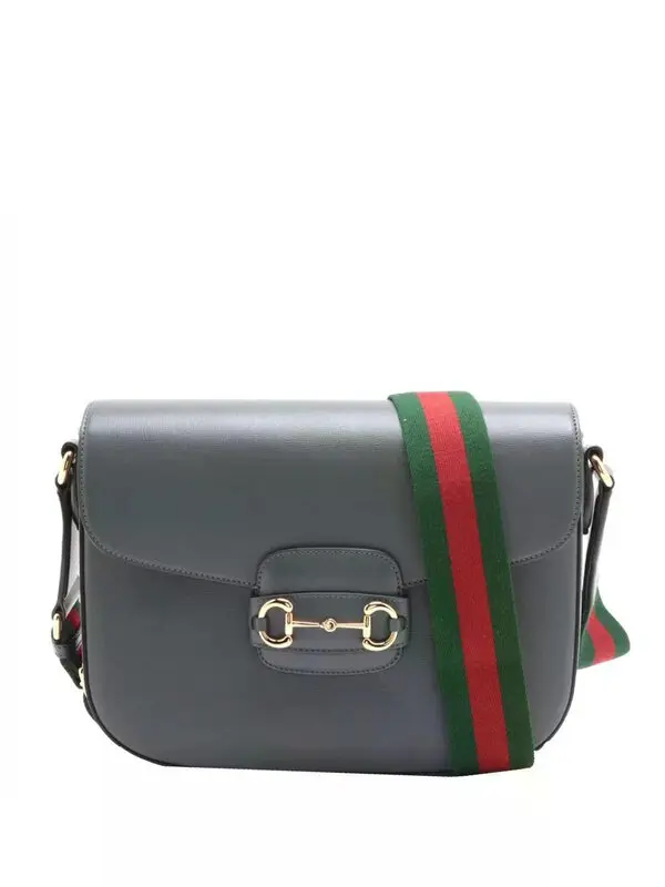 Gucci 2016-2026 Large Calfskin Web Horsebit 1955 Crossbody Bag - Grey