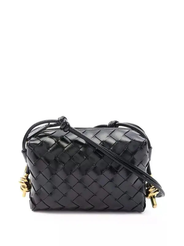 Bottega Veneta 2012-2026 Mini Lambskin Intrecciato Loop Camera Bag Crossbody Bag - Black