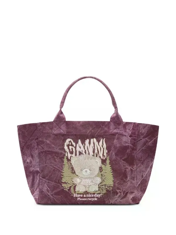 GANNI Medium Graphic-print Tote Bag - Pink