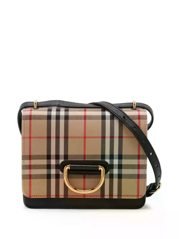 Burberry 2000-2017 Small Goatskin Trimmed House Check Canvas D Ring Crossbody Bag - Neutrals