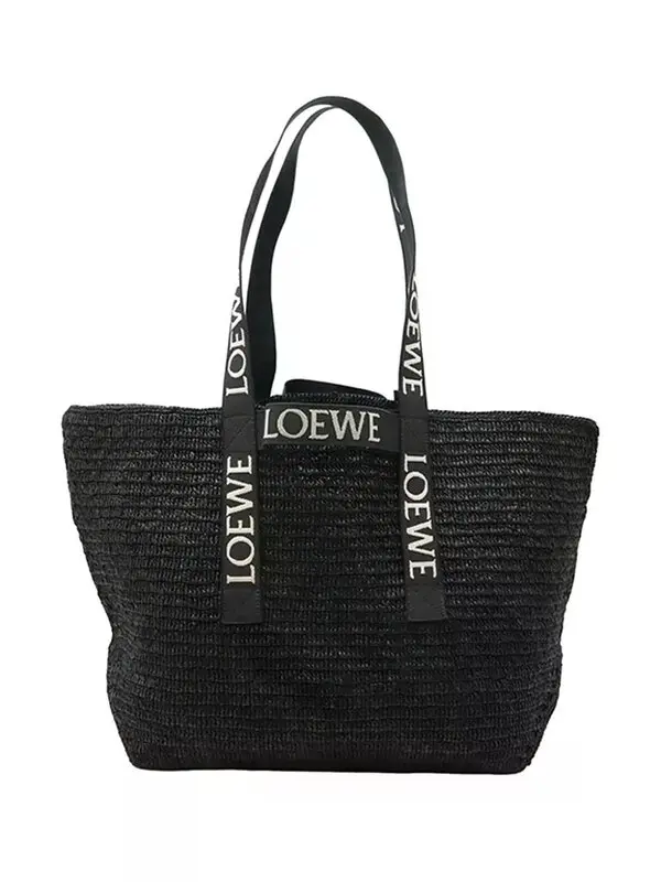Loewe 2023-2026 Raffia Fold Shopper Tote Bag - Black