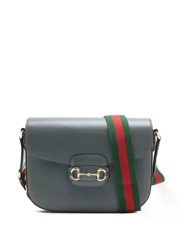 Gucci 2016-2026 Large Calfskin Web Horsebit 1955 Crossbody Bag - Grey
