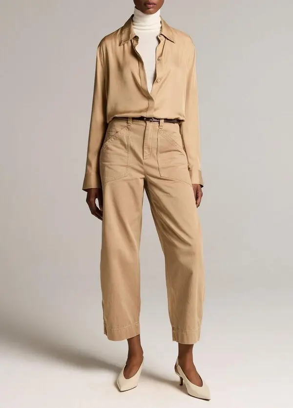 Vince Washed Cotton Twill Mid-rise Utility Pant