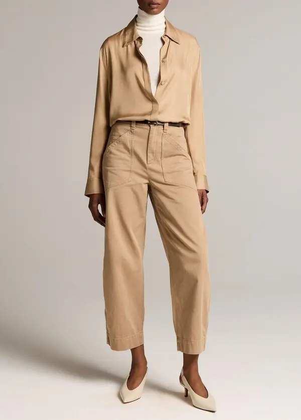 Vince Washed Cotton Twill Mid-rise Utility Pant - Carmello