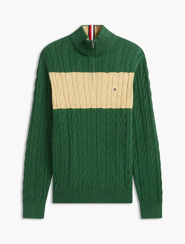 Tommy Hilfiger Cable Knit Striped Quarter-zip Sweater
