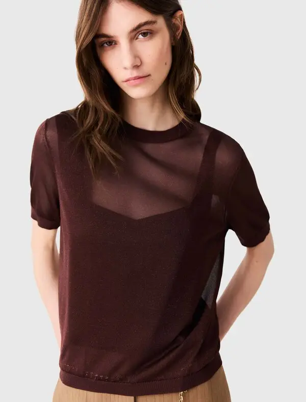 Maje Sheer Effect Layered Pullover - Brown