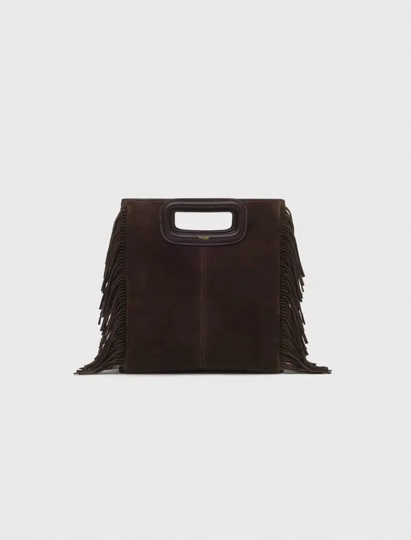 Maje Suede M Bag With Fringe - Dark Brown