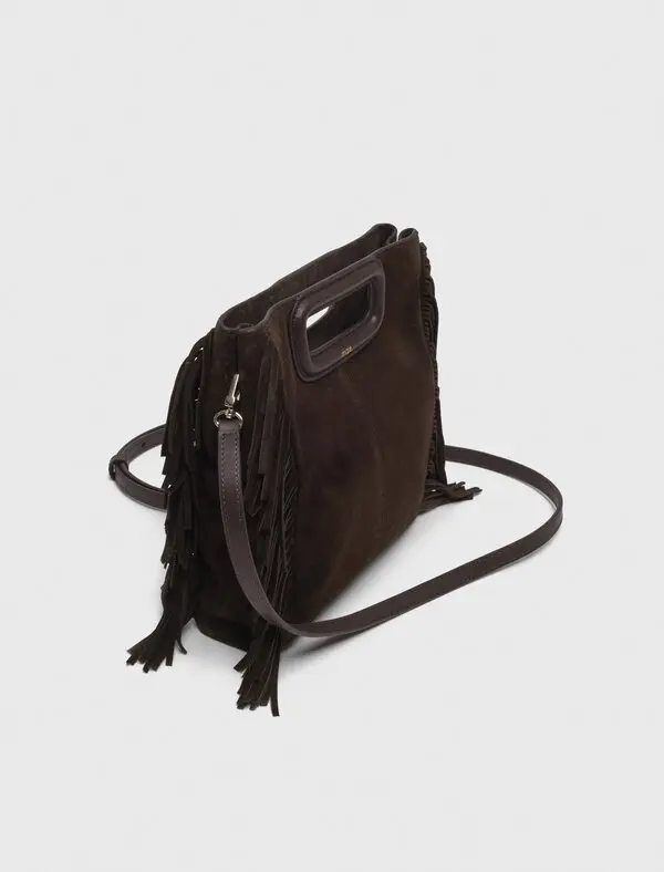 Maje Suede M Bag With Fringe - Dark Brown