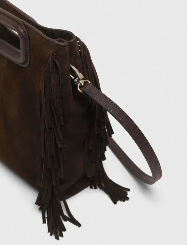 Maje Suede M Bag With Fringe - Dark Brown