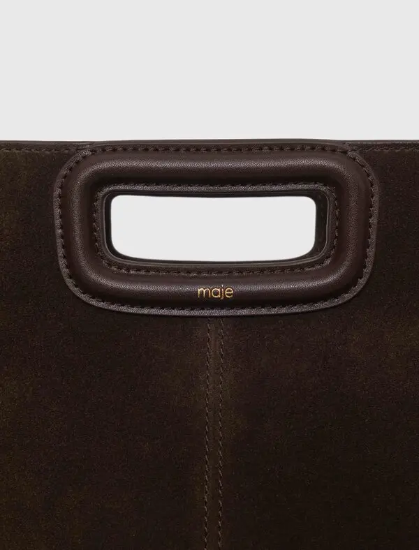 Maje Suede M Bag With Fringe - Dark Brown