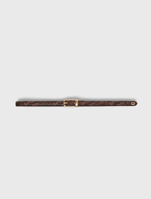Maje Slim Embossed Leather Belt - Brown Snake Print