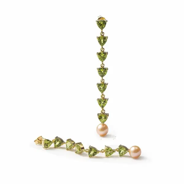 GERMAN KABIRSKI Mikko Gold Plated Silver Earrings With Trillion Cut Peridot And Freshwater Pearl - Green