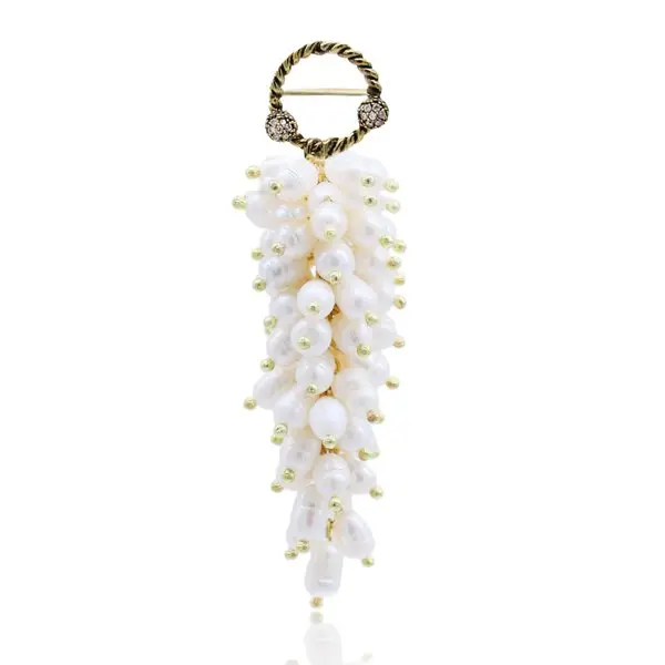 BAYEMEYC White / Gold Grappe Pearl Brooch