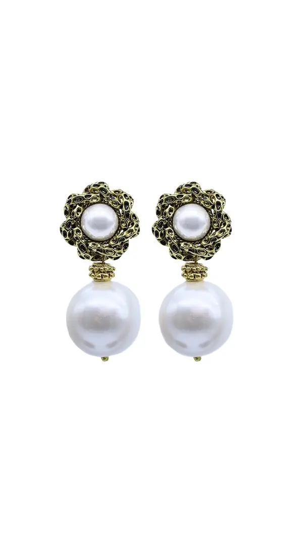 BAYEMEYC Gold / White Fiore Pearl Earrings