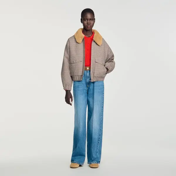 Sandro Faux Fur-lined Check Coat