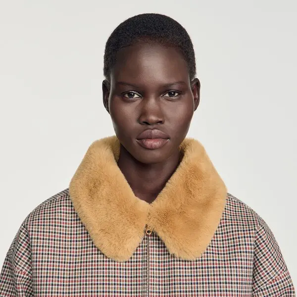 Sandro Faux Fur-lined Check Coat
